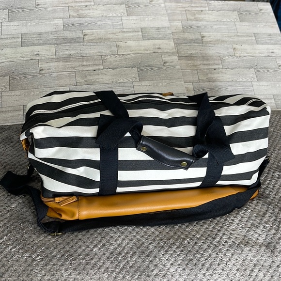 DSW | Bags | Dsw Black White Tan Striped Canvas Faux Leather Duffel Bag ...